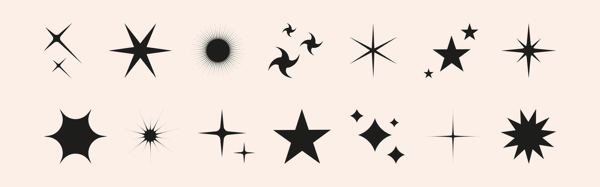 Set of shiny sparkle, star and sun shapes. Abstract explosion, glow, and blink effects for ...