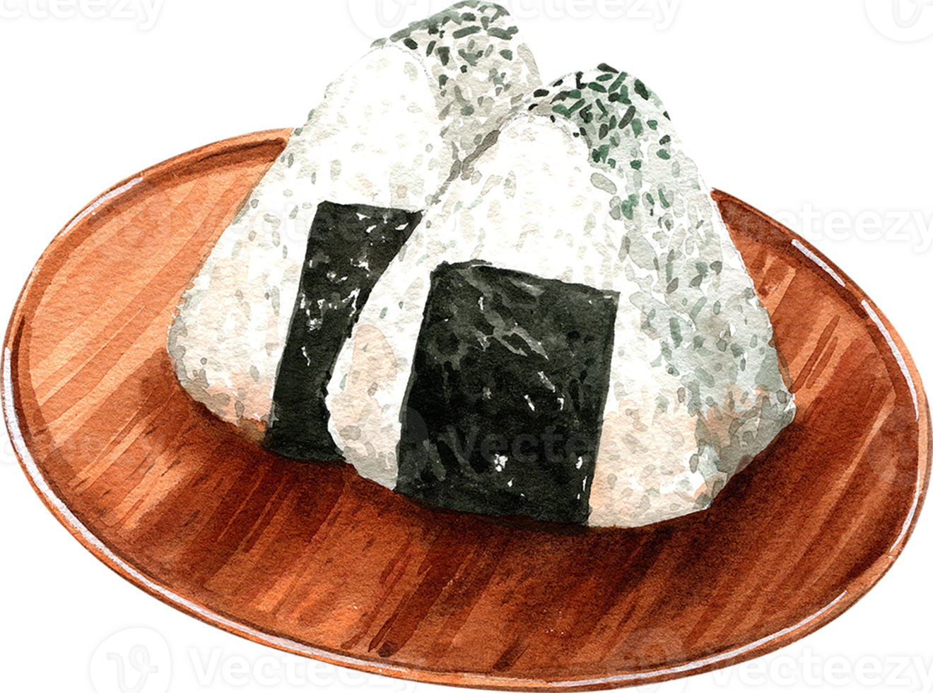 onigiri, omusubi, nigirimeshi, Japanese seaweed rice japanese food, hand-drawn watercolor ...