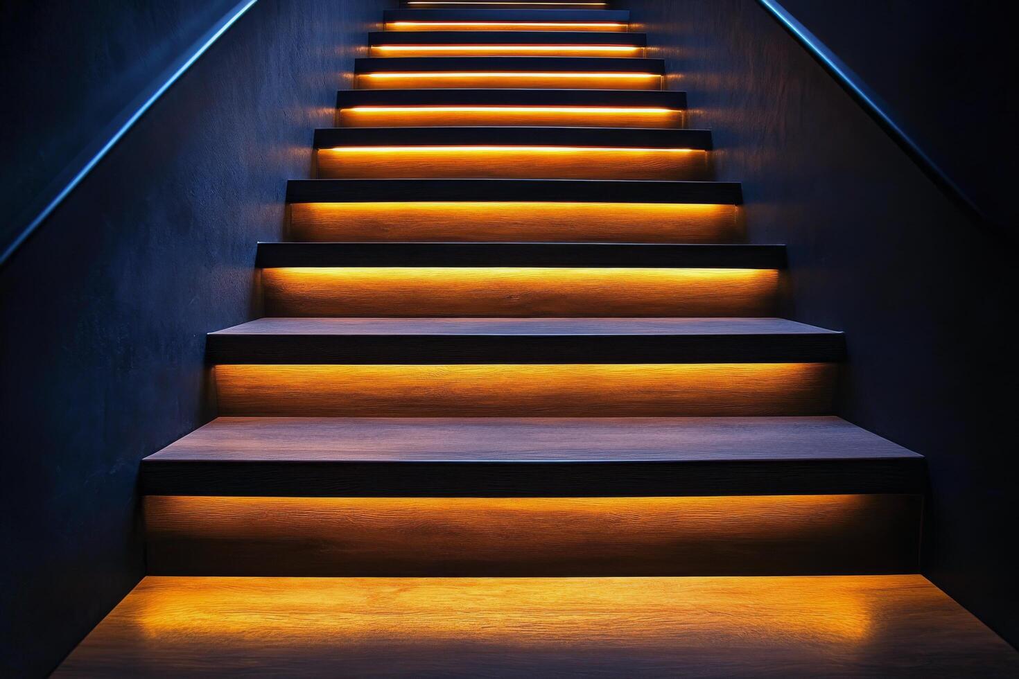 Stunning staircase illuminated with orange light in a modern building ... Stunning staircase illuminated with orange light in a modern building ...