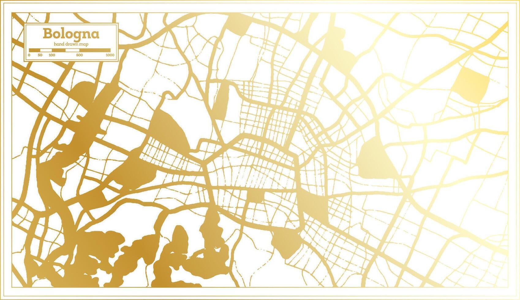 Bolonia Italia ciudad mapa en dorado colores en retro estilo. contorno ...