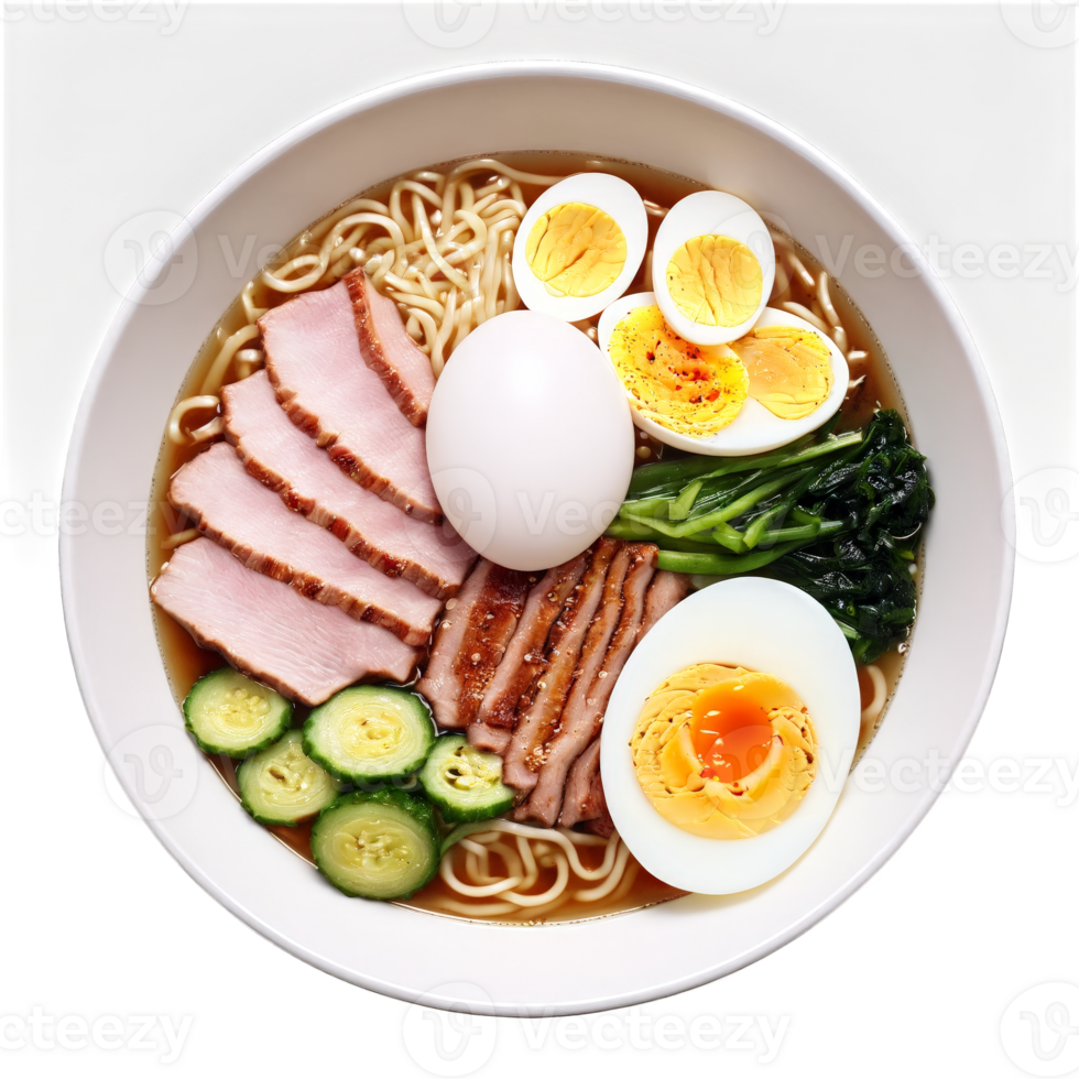 Pork Ramen With Pork Belly Noodles Soft Boiled Egg And Vegetables In Broth With Steam 51899997 Png