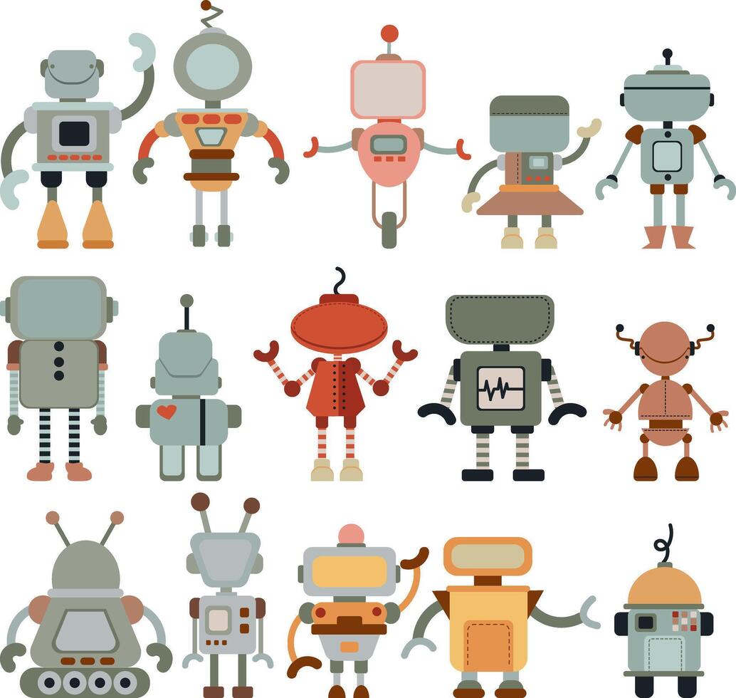 Cute Retro Robots Set Illustration 51946142 Vector Art at Vecteezy