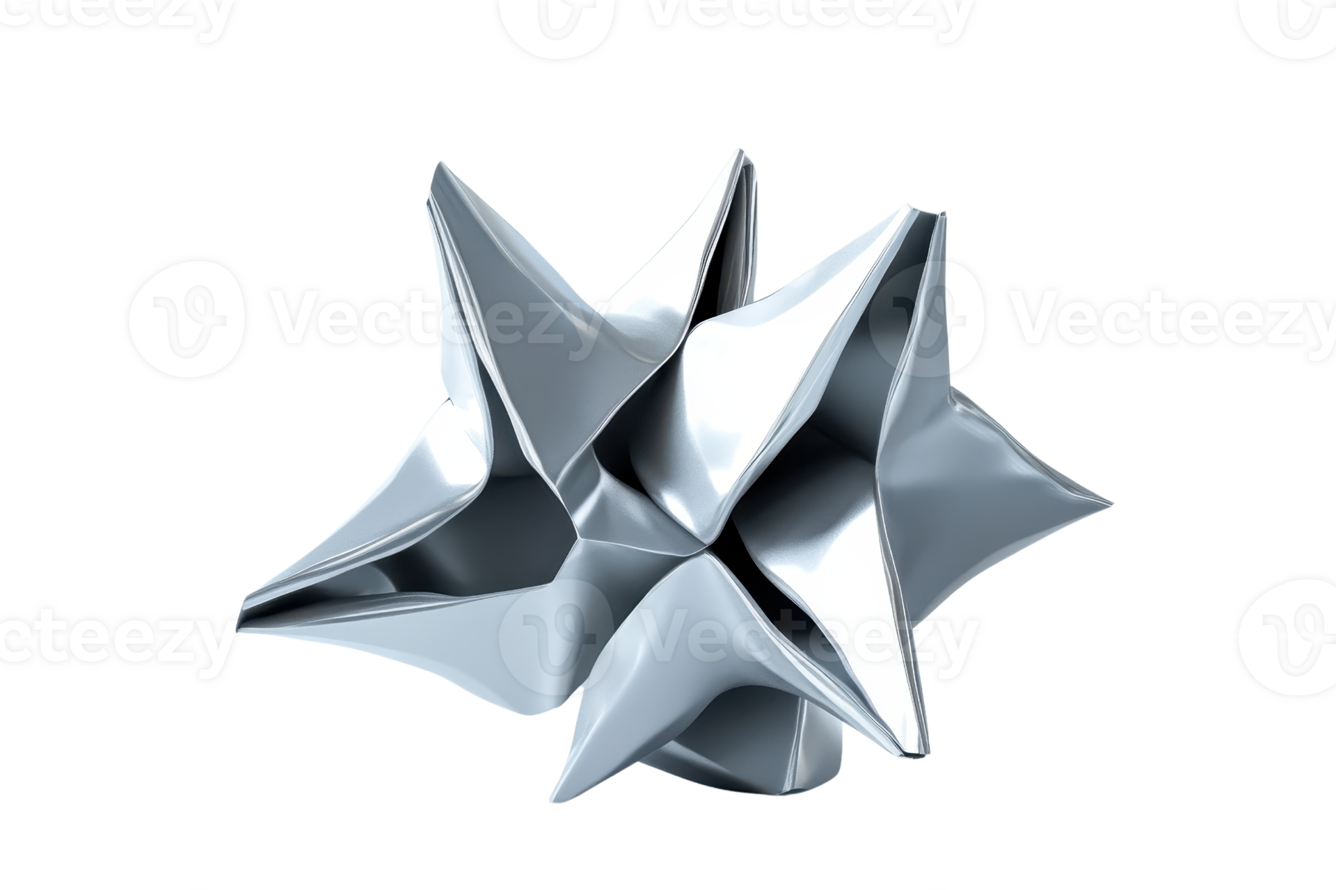 Abstract Metallic Geometric Sculpture With Sharp Angles And Reflective Surface Isolated On