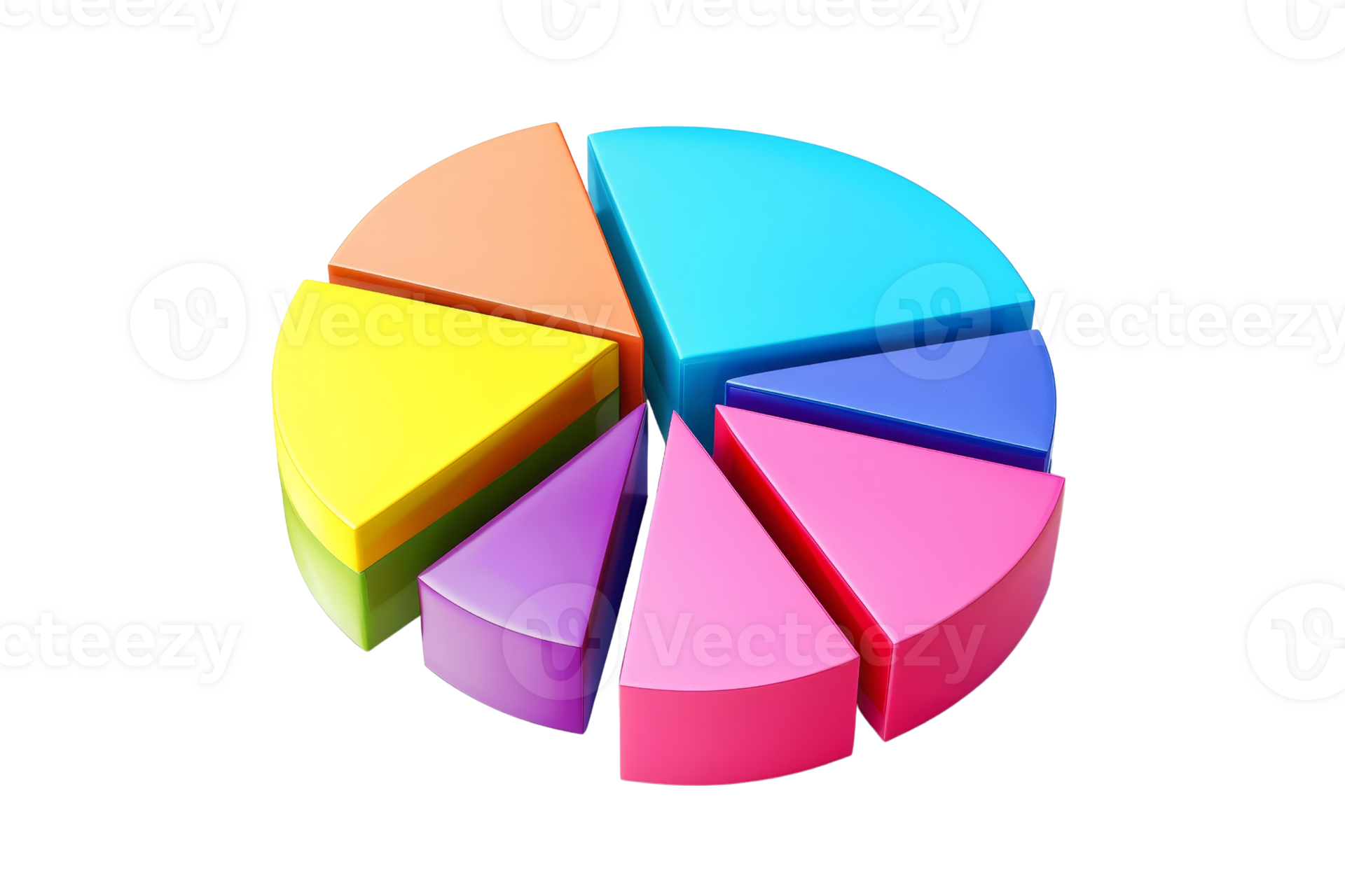 Colorful 3D pie chart with multiple segments representing data ...