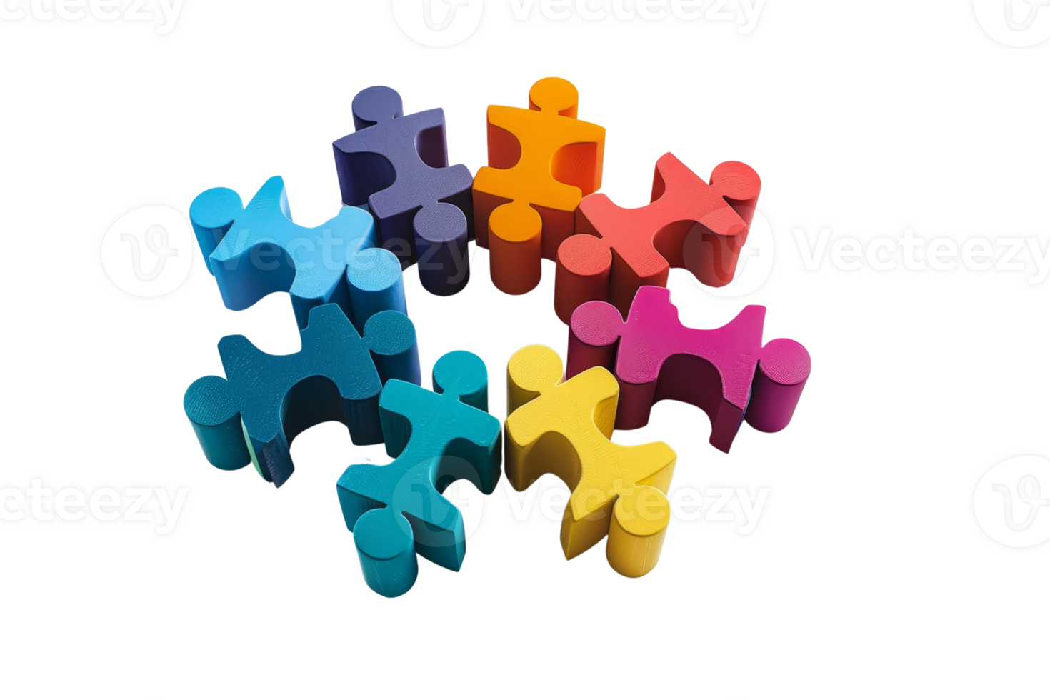 Colorful puzzle pieces interconnected symbolizing teamwork, collaboration, problem-solving, and ...