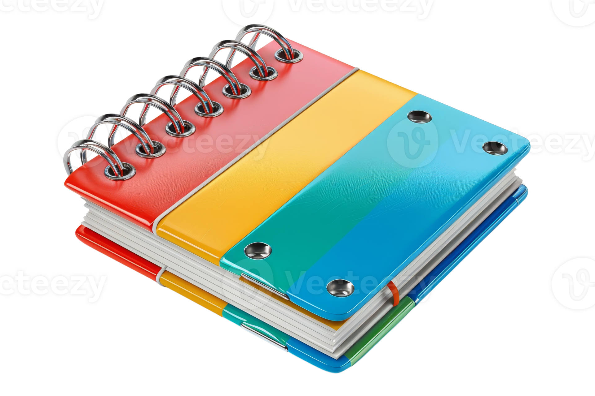 Colorful spiral-bound notebooks stacked together. Ideal for office ... Colorful spiral-bound notebooks stacked together. Ideal for office ...