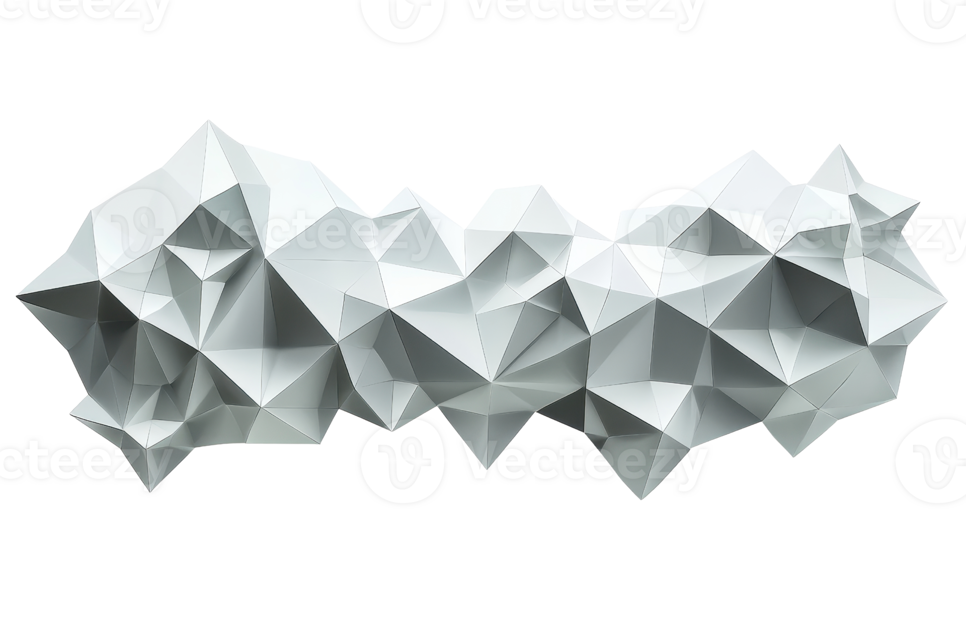 Abstract Low Poly Geometric Sculpture With Sharp Angles And Facets In White Isolated On A