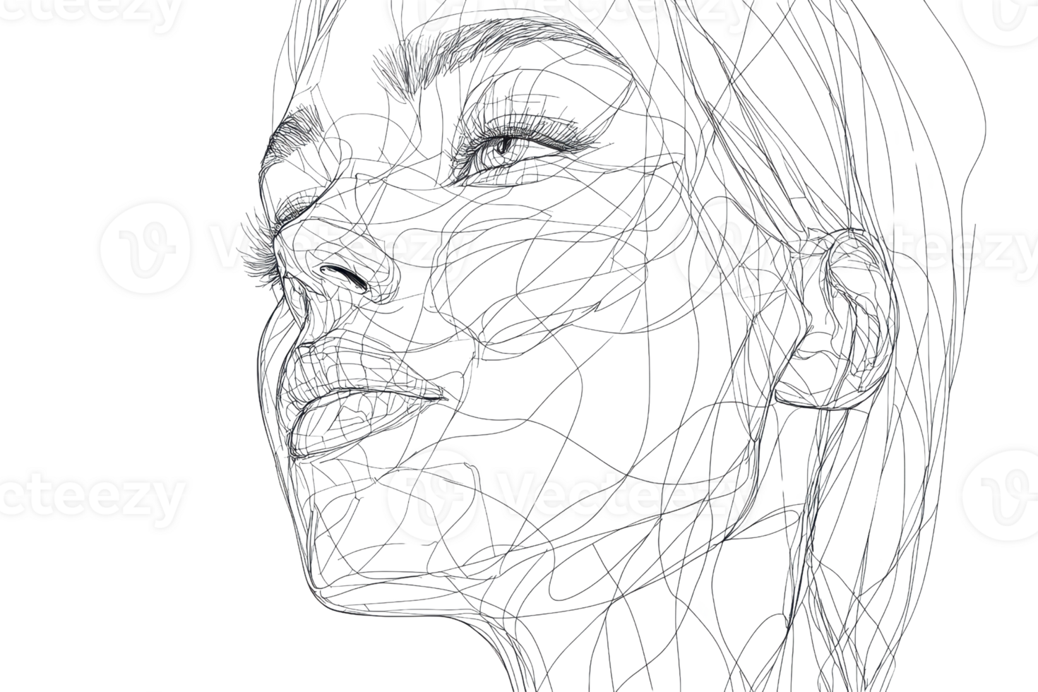 Abstract Wireframe Face Illustration Depicting A Human Profile With Intricate Line Art Design