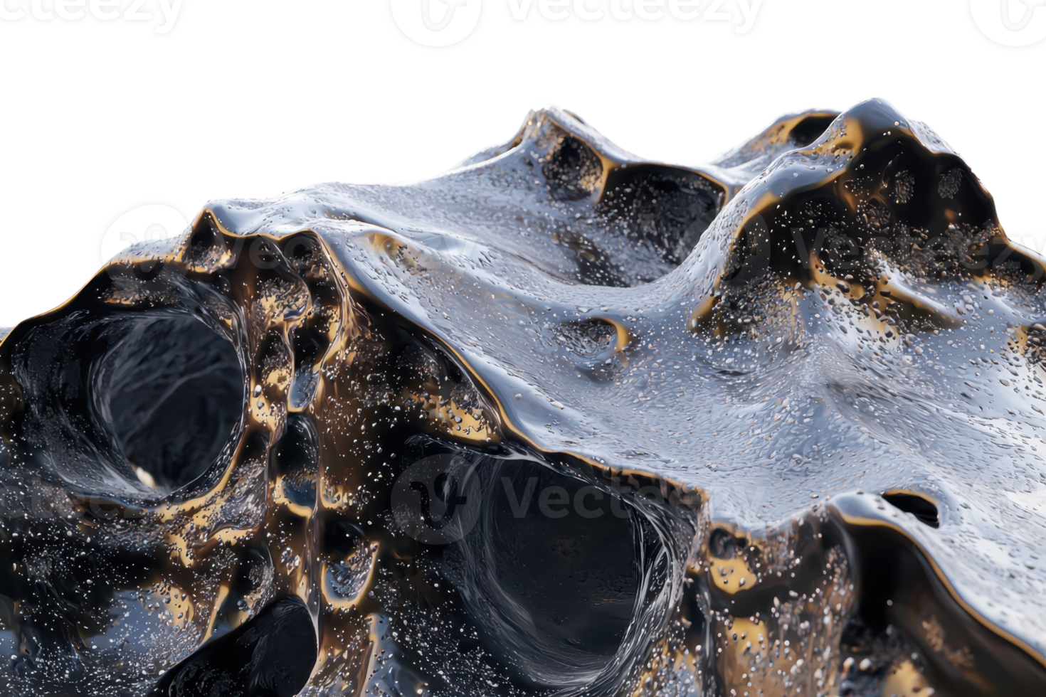 Close Up Of A Glossy Black And Metallic Texture With Rugged Wavy Surfaces Creating An