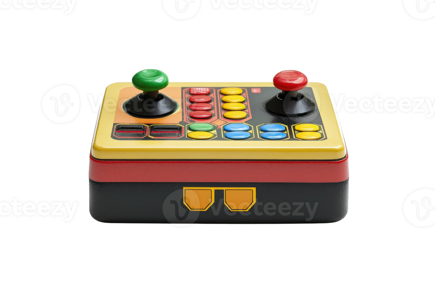 A Colorful Retro Arcade Joystick Game Controller With Buttons Perfect For Vintage Gaming