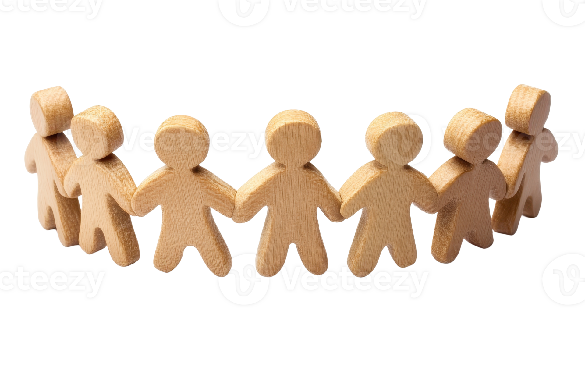 Wooden cutout figures holding hands in a circle, symbolizing unity, teamwork, and community ...