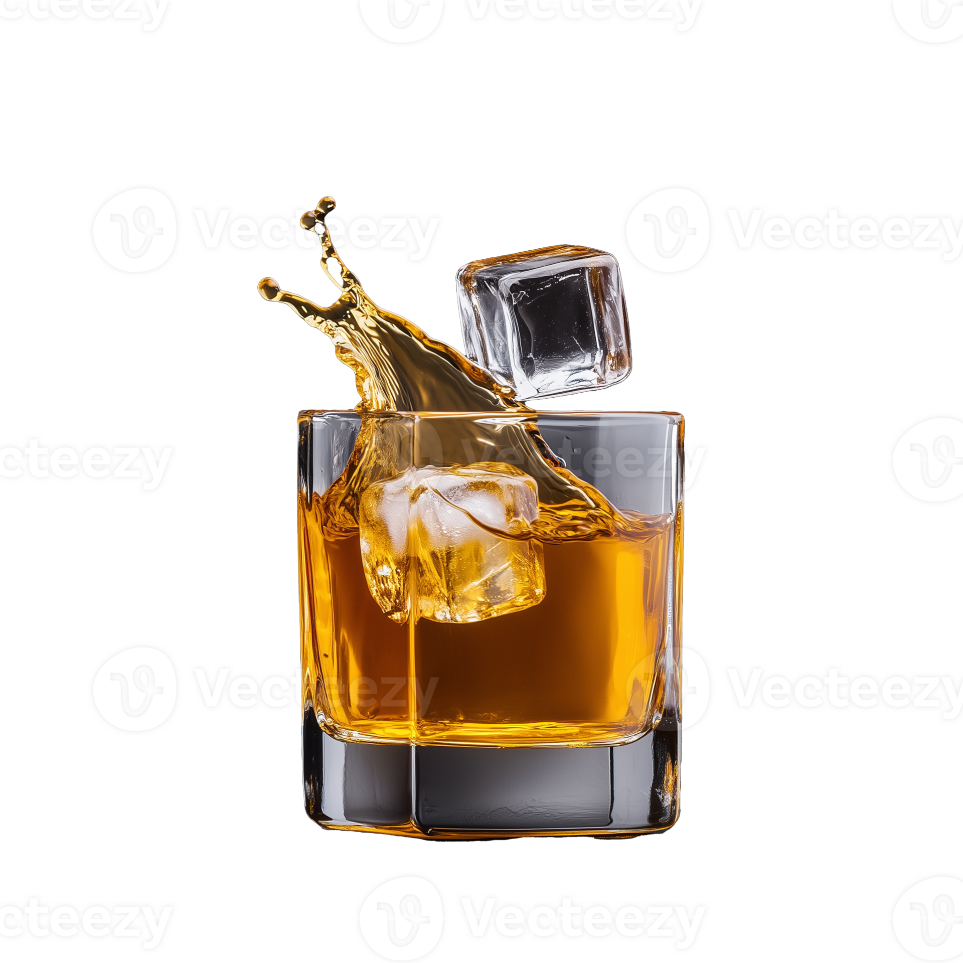 Whiskey splash with ice in glass on transparent background 51965332 PNG