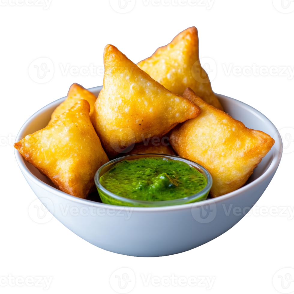 Indian samosas with green chutney isolated on transparent background ...