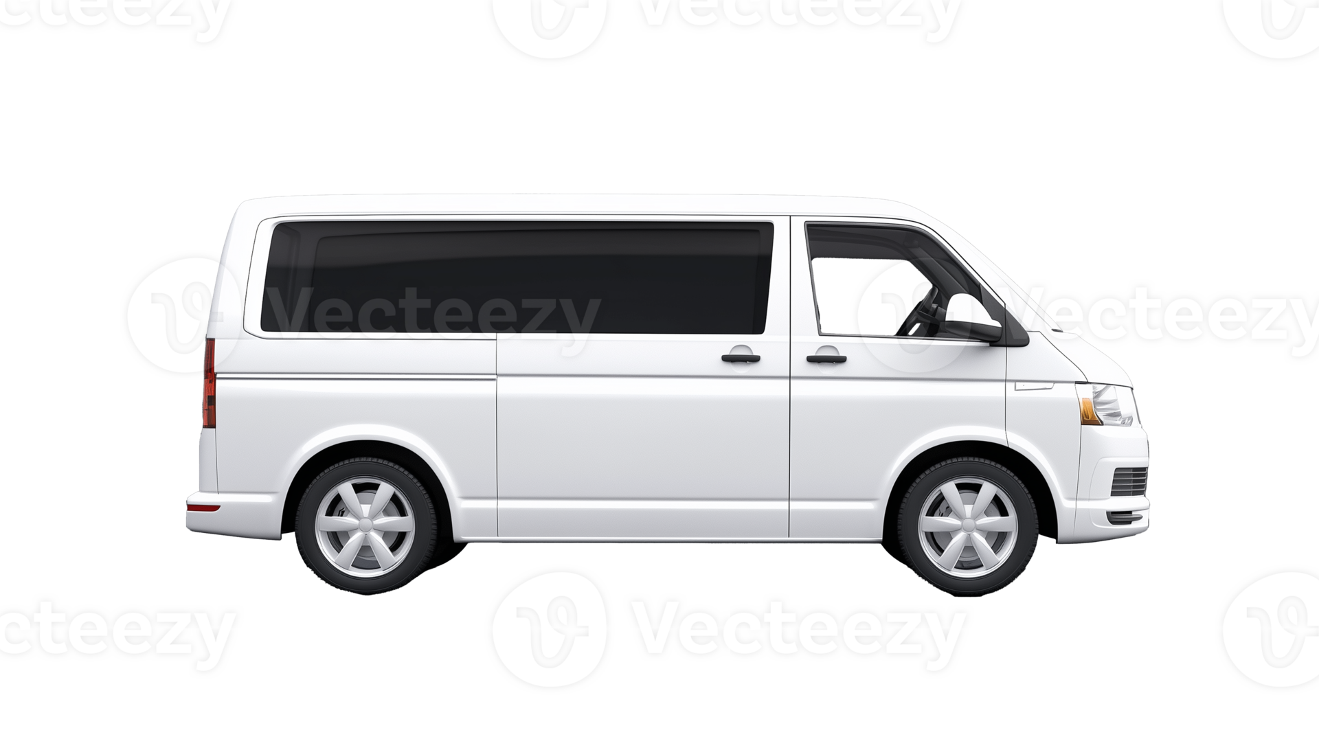 Large white van side view, representing spacious transportation options on transparent ...