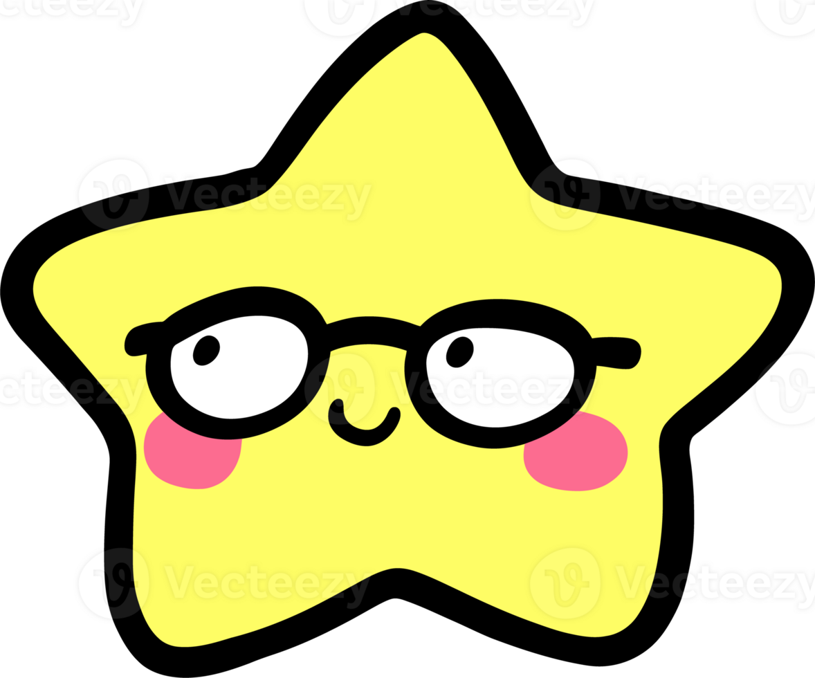 Cute Yellow Star with Glasses and Blushing Cheeks - Adorable Cartoon Illustration for Kids ...