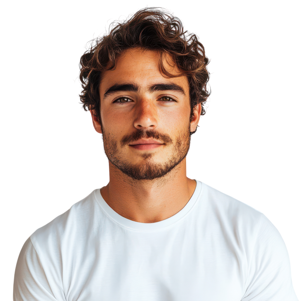 A confident young man with curly hair in casual attire 51969783 PNG
