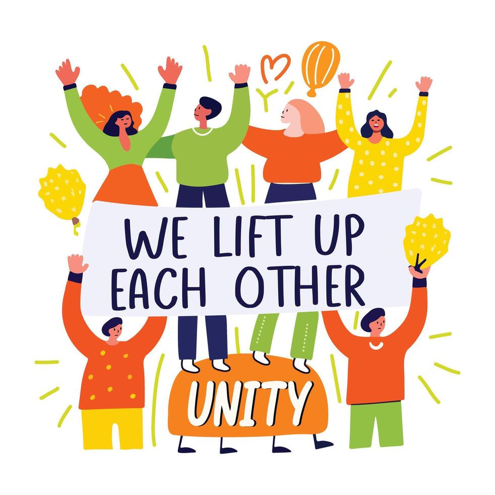 A flat sticker of supporters with unity text 51972784 Vector Art at ...