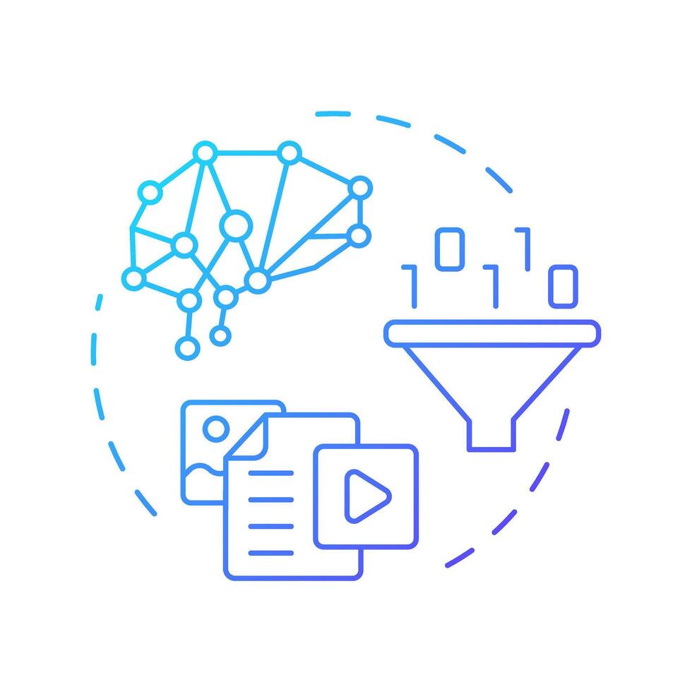 Knowledge-based filtering blue gradient concept icon. Artificial ...