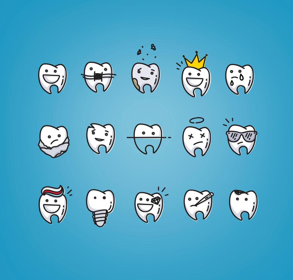 Set Of Happy Teeth Characters Collection For Your Design Cartoons