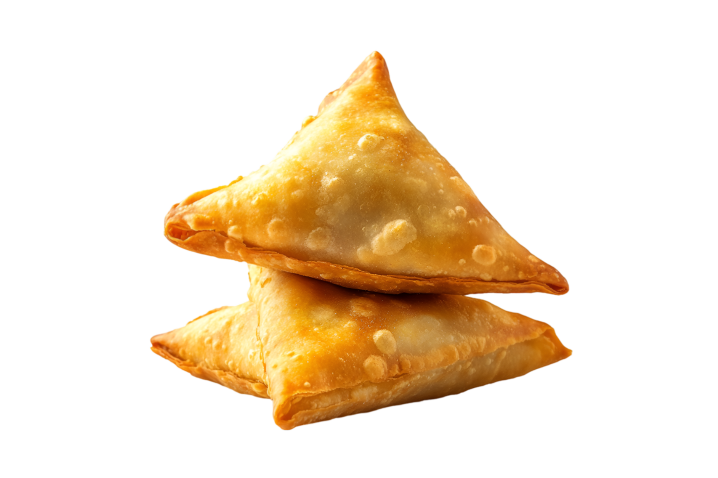 Golden fried samosas stacked isolated on a transparent background ...