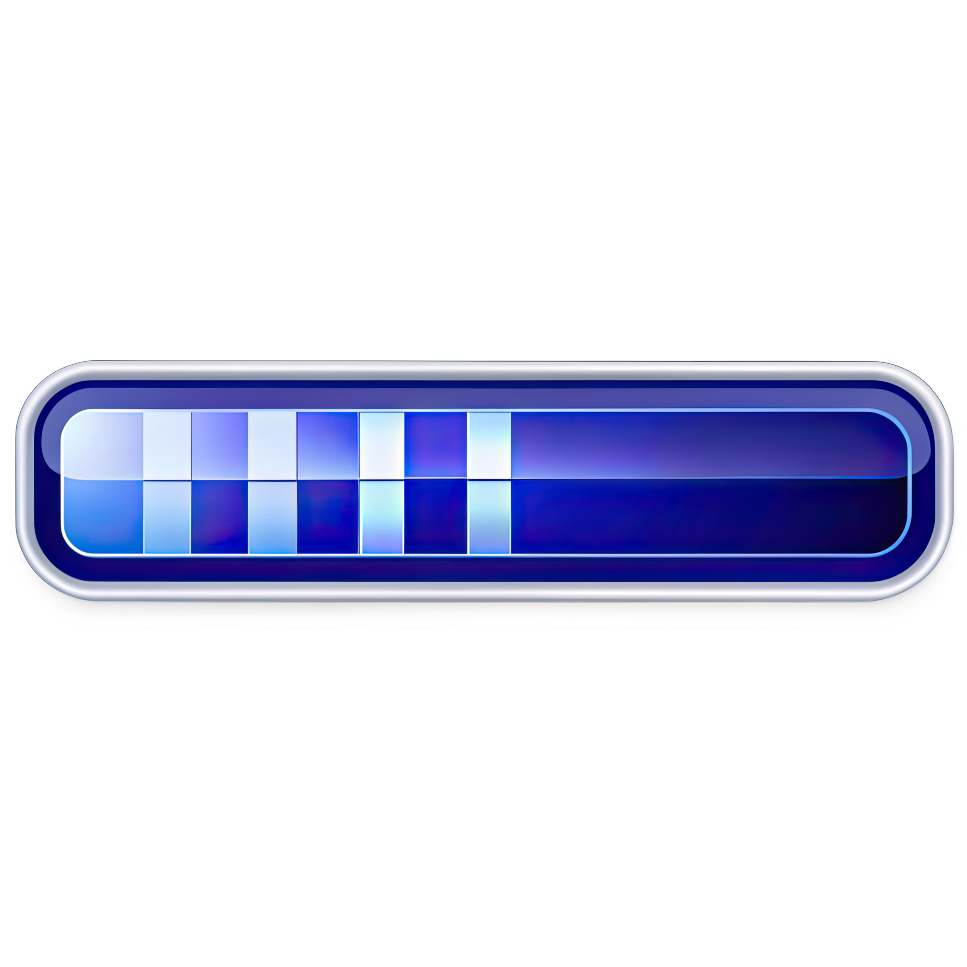 A blue progress bar isolated on transparent background. The bar is rectangular with a glossy ...