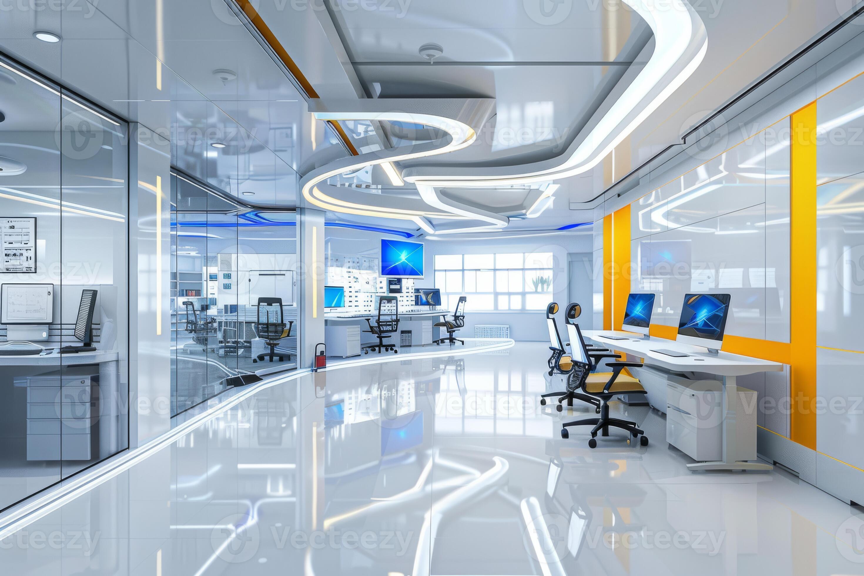 Cutting-edge office space featuring modern technology, sleek design ... Cutting-edge office space featuring modern technology, sleek design ...
