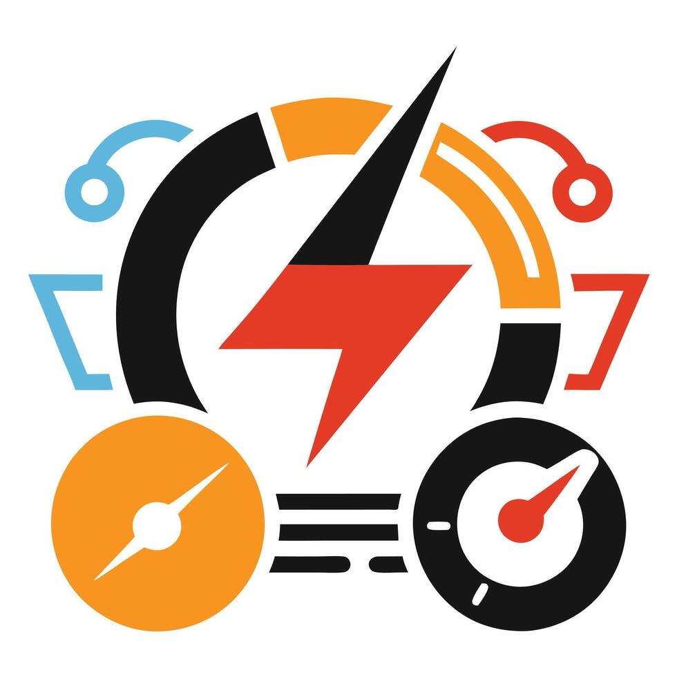 Energy and Speed Icon with Lightning Bolt and Gauge Elements 52077854 ...