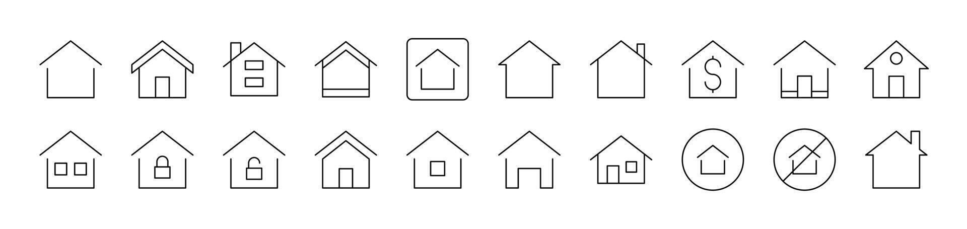 House Outline Web Line Icons Collection Editable Stroke Minimalistic