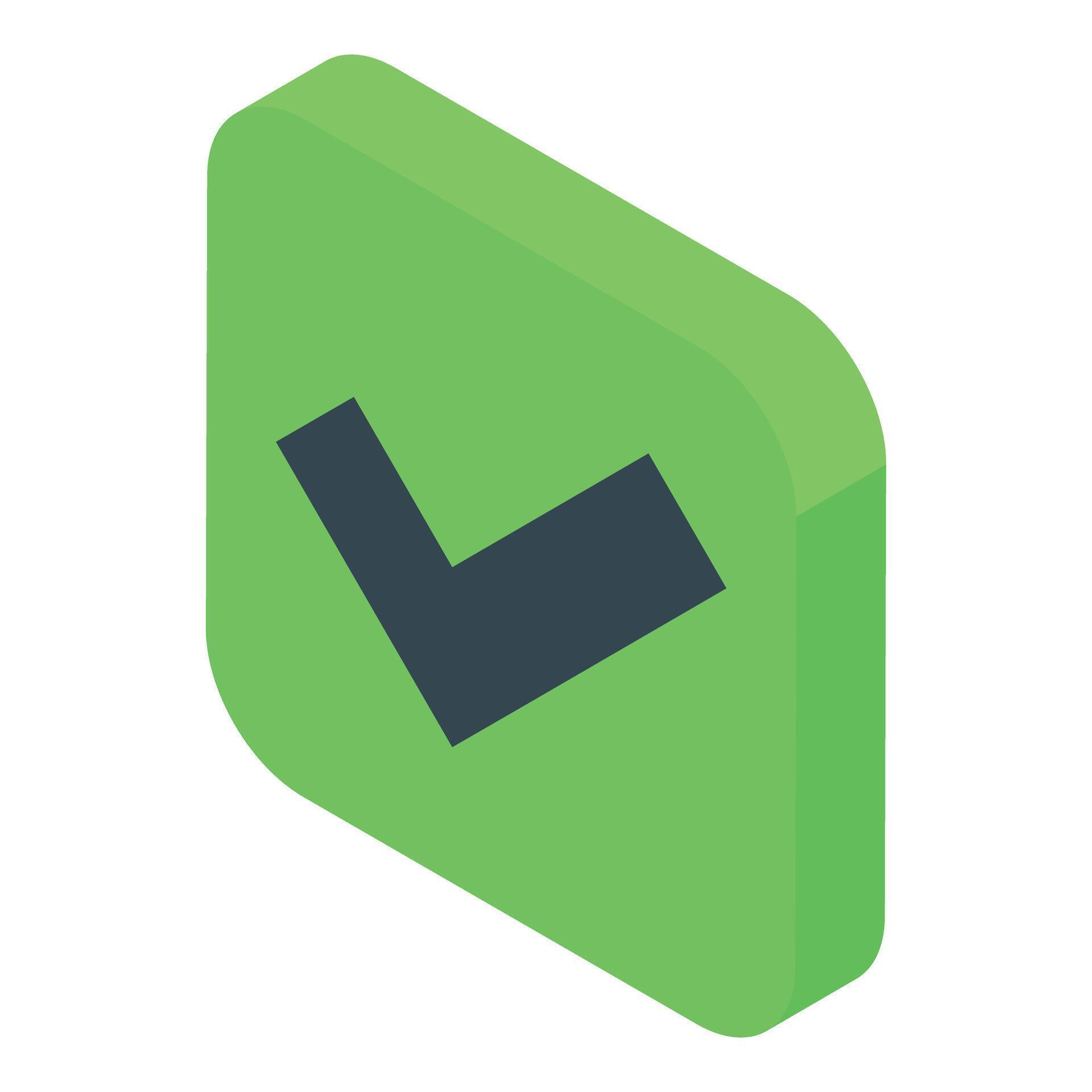 Green rounded square isometric check mark button showing validation ...