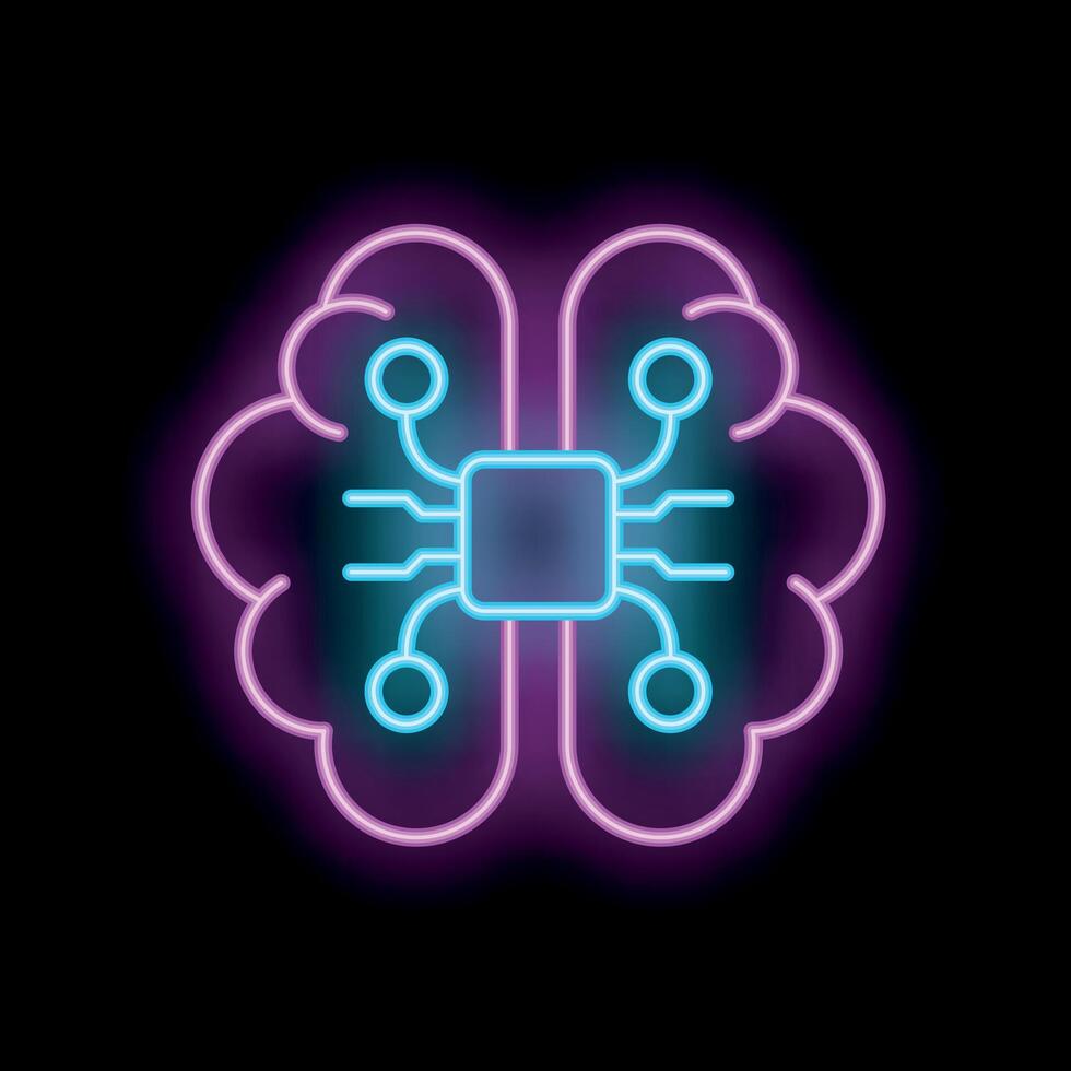 Neon Artificial Intelligence Brain Showing Machine Learning Process