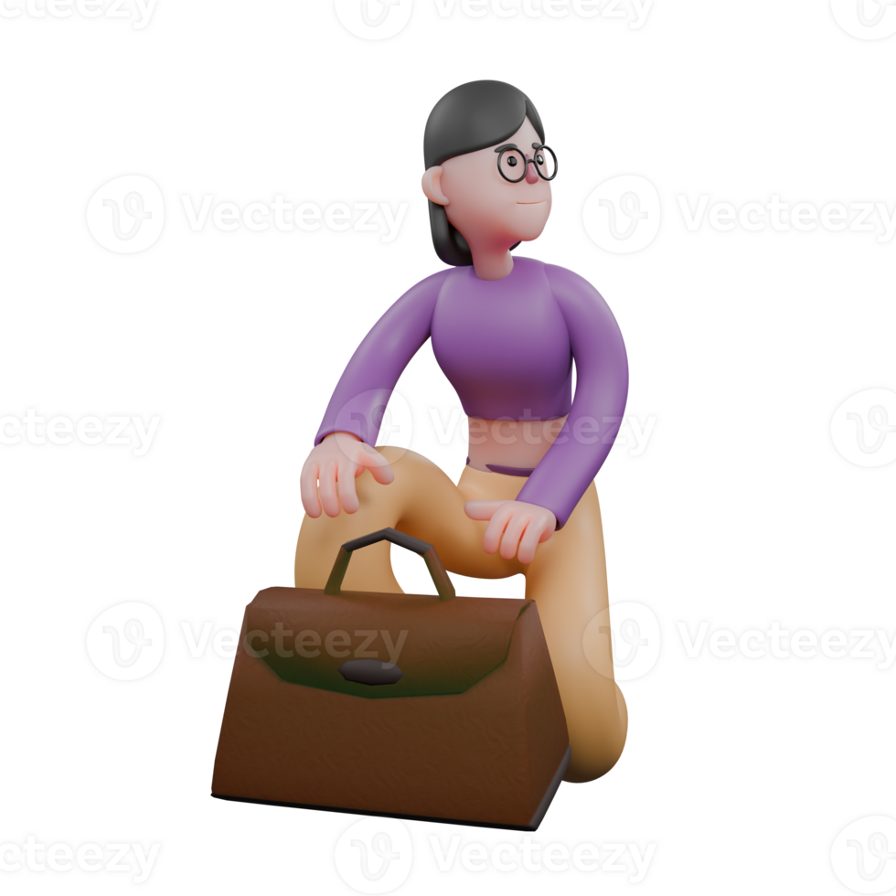 3d Character Of Dance Star A Female Dancer Squats Looking Left With A