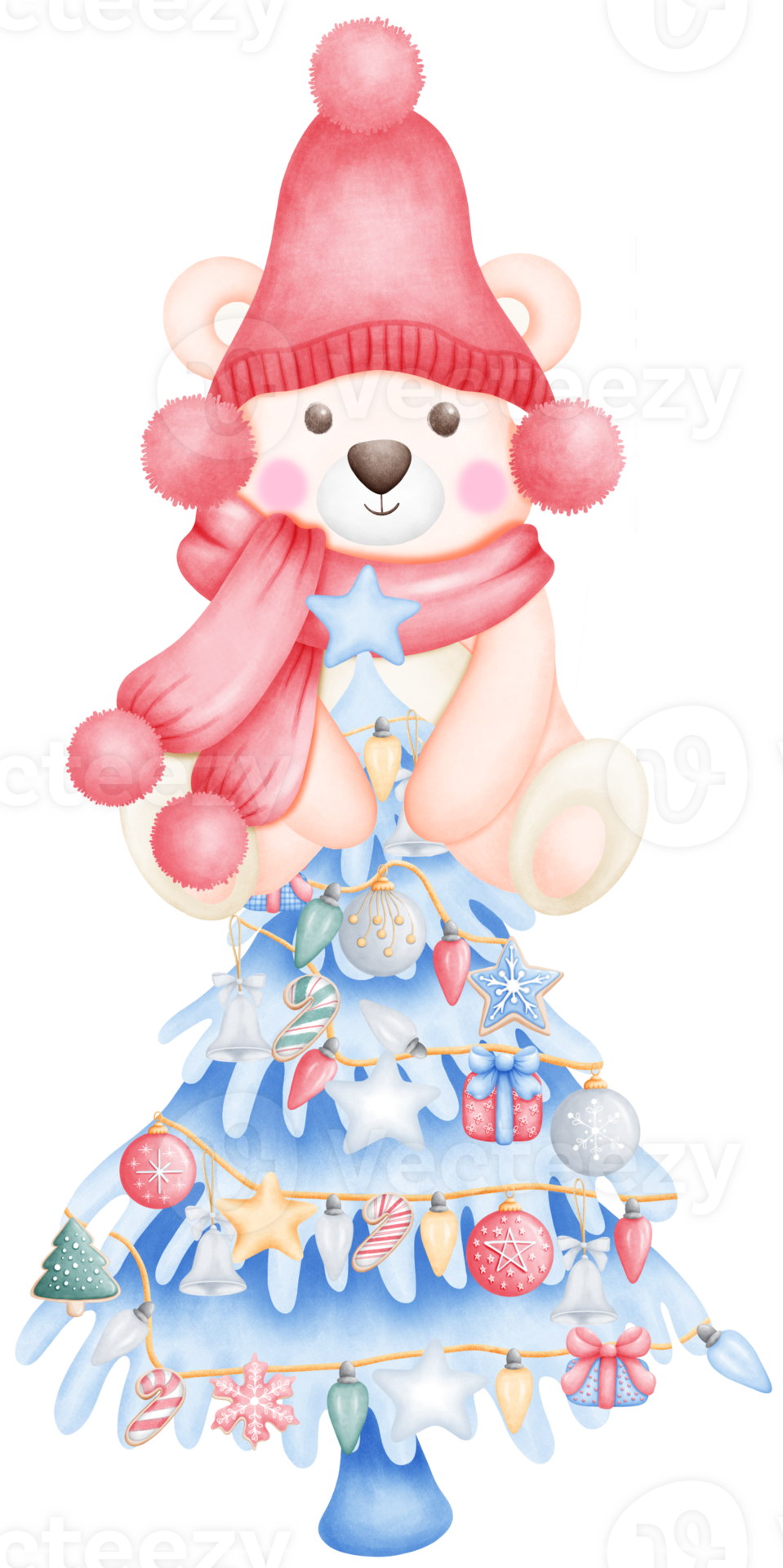 Cute Watercolor Christmas Bear Illustration. Adorable Holiday Bear Art ...