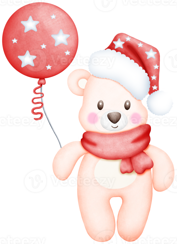 Cute Watercolor Christmas Bear with balloon Illustration. Adorable ...