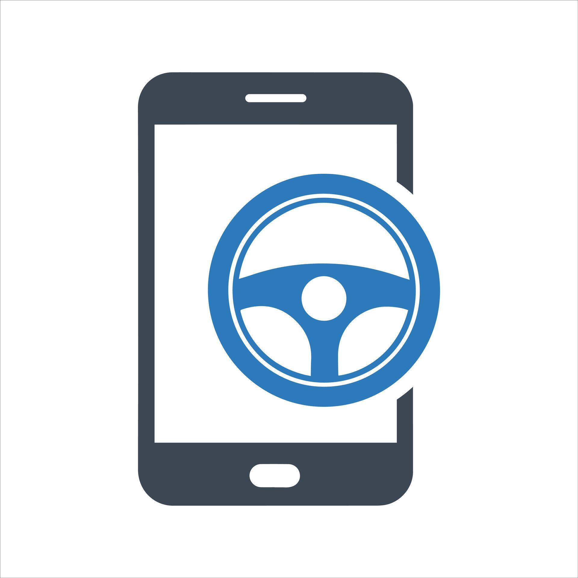 Steering wheel icon. Driver. Driving car. Using a mobile phone while ...