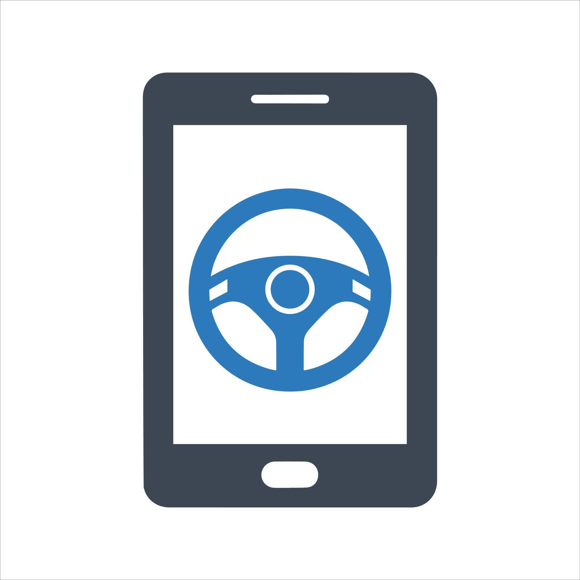 Steering wheel icon. Driving car. Using a mobile phone while driving ...