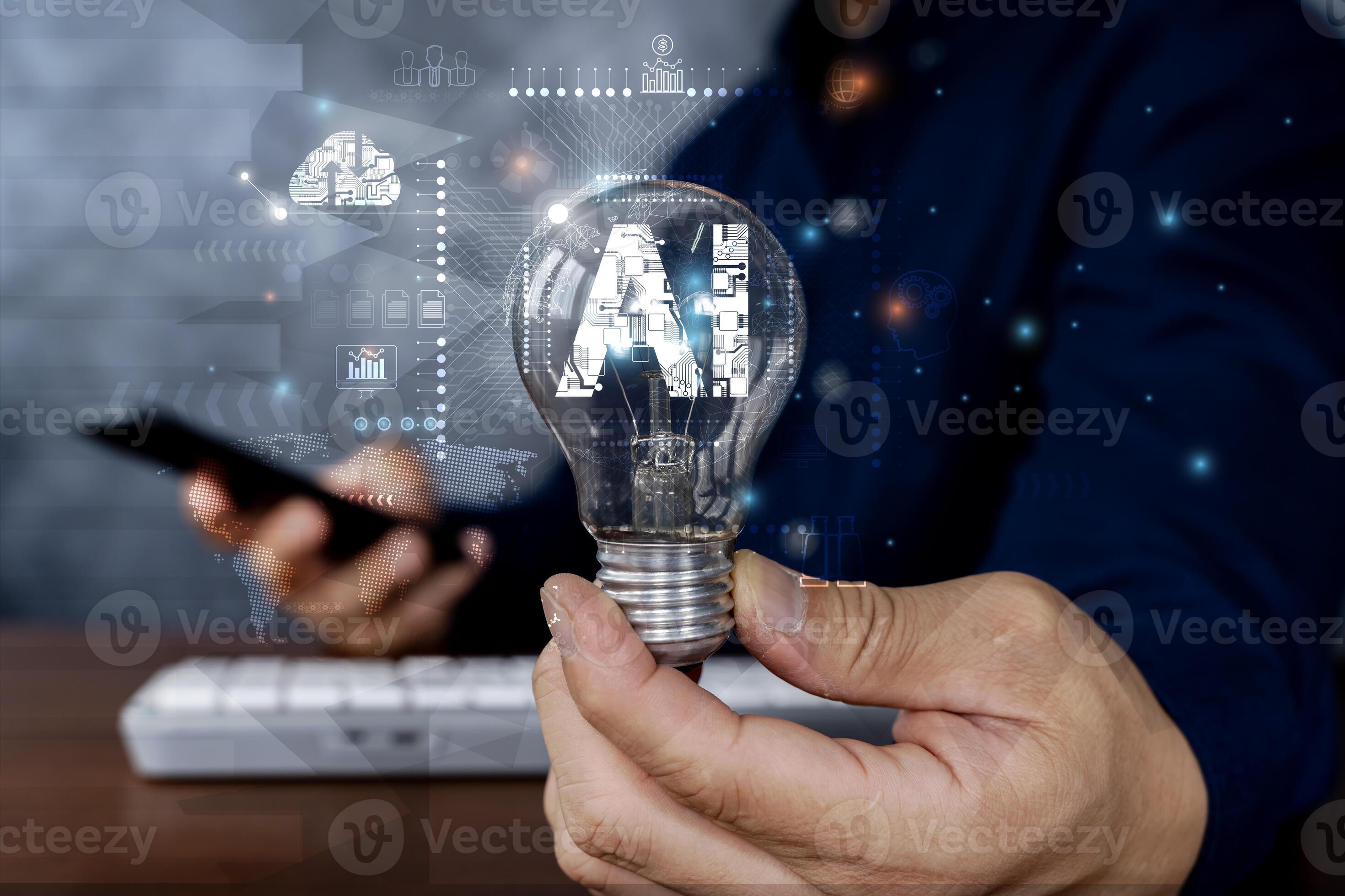 Businessman touching the brain working of Artificial Intelligence AI Automation, Predictive ...