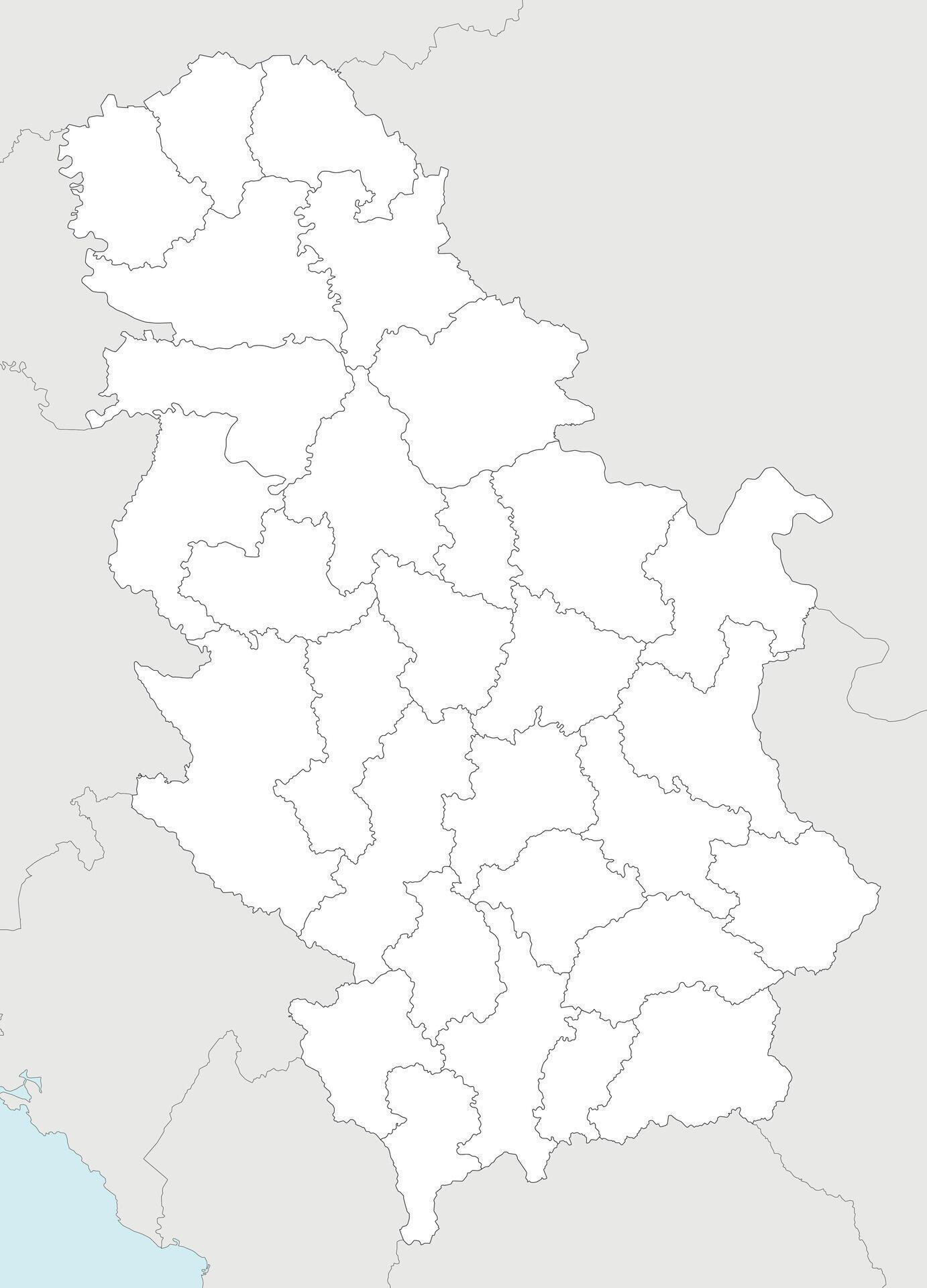 regional blank map of Serbia with districts and administrative divisions, and neighbouring ...