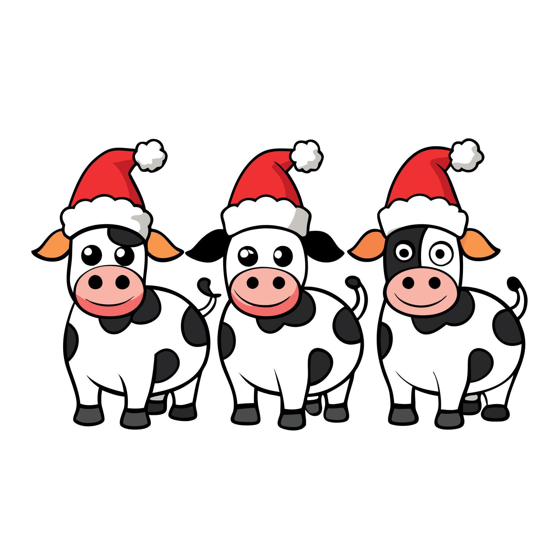 Three cows wearing santa hats 52139793 Vector Art at Vecteezy