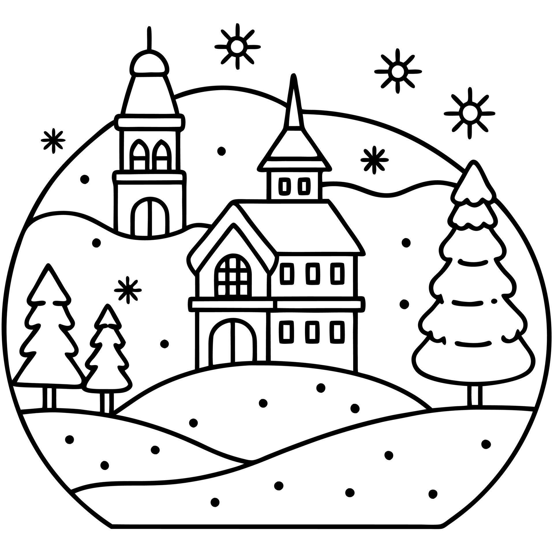 Cute childhood style illustration of winter town cityscape. 52139824 Vector Art at Vecteezy