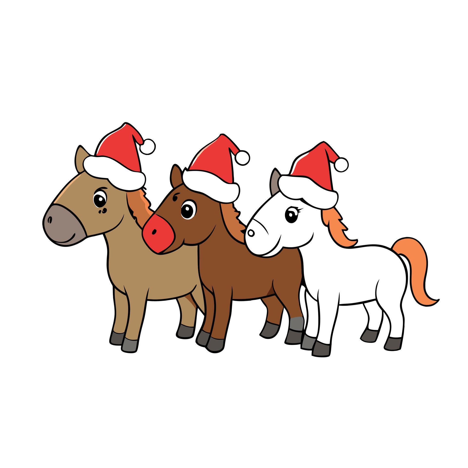 Three horses wearing santa hats 52139846 Vector Art at Vecteezy