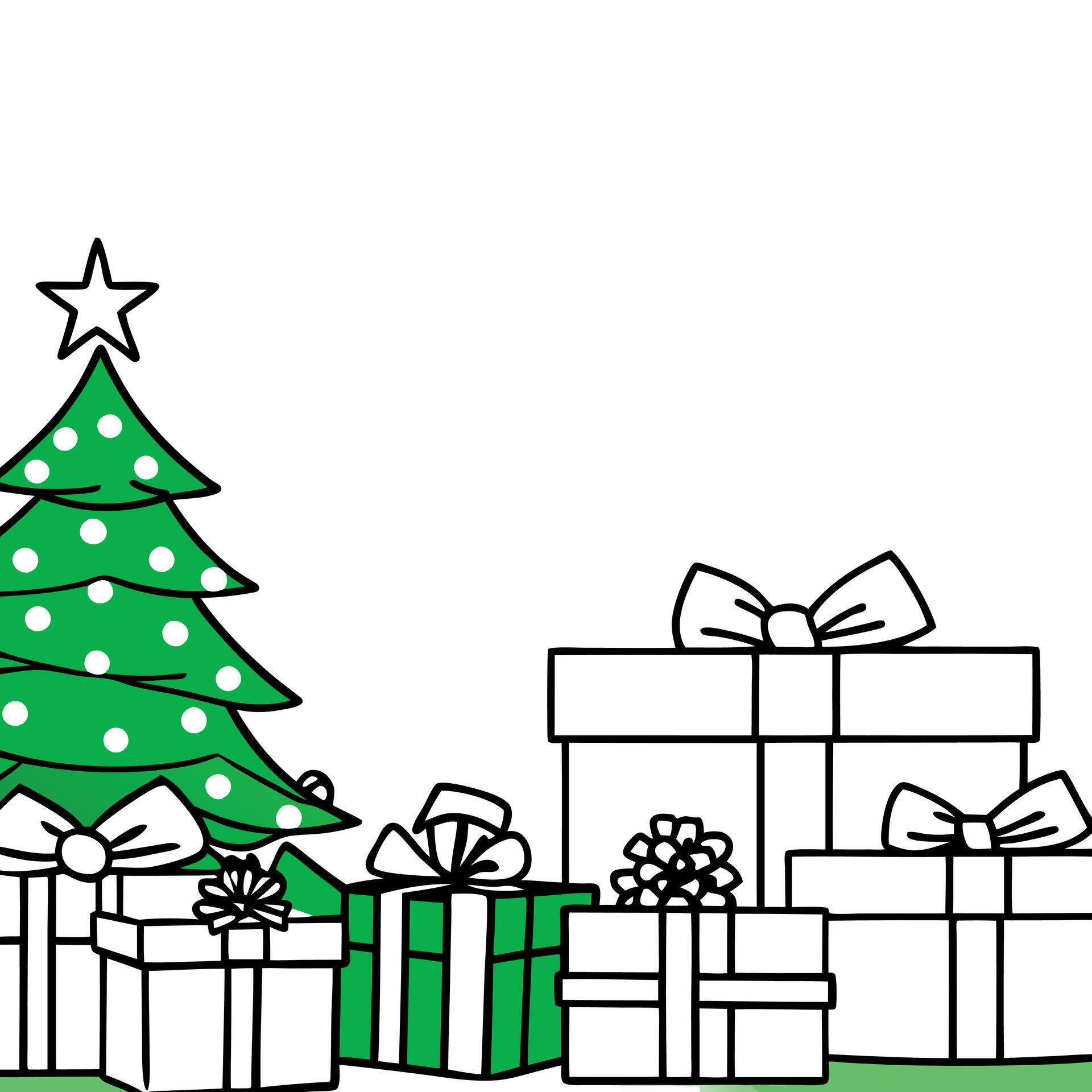 Christmas tree and presents coloring page 52139972 Vector Art at Vecteezy