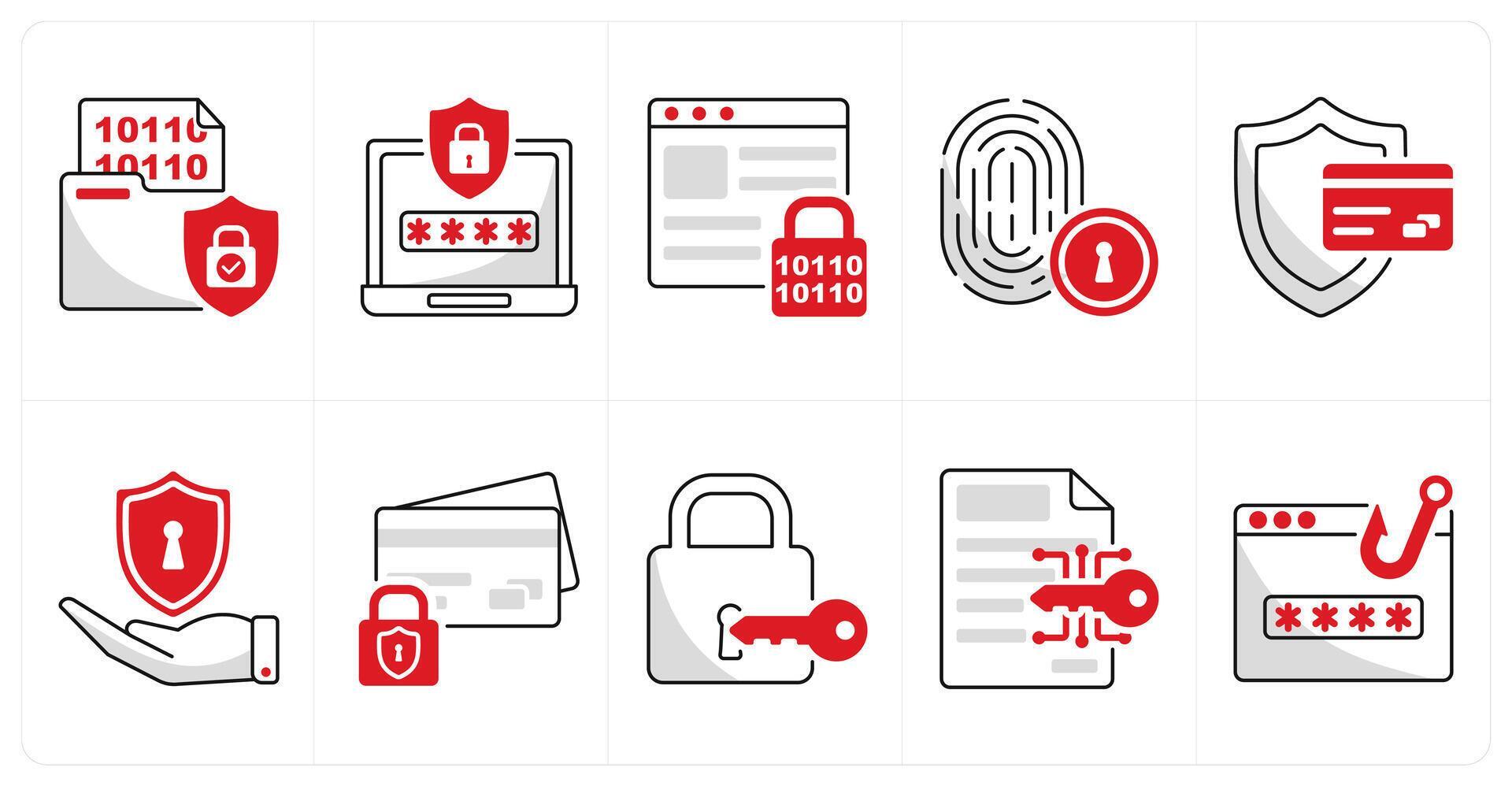 A set of 10 security icons as data encryption, password safety, password encryption 52173330 ...