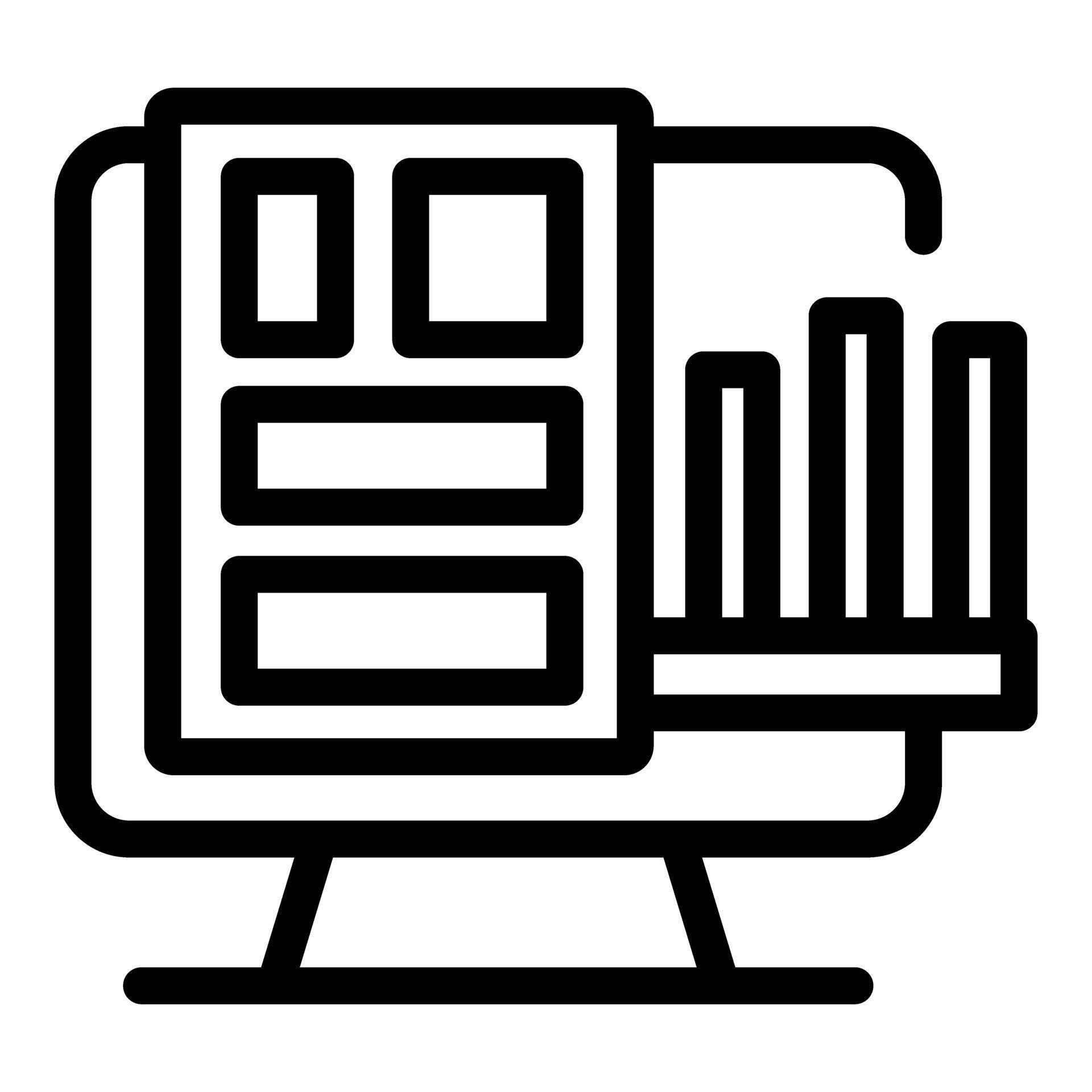 Computer screen showing growing bar graph and text boxes, data analysis ...