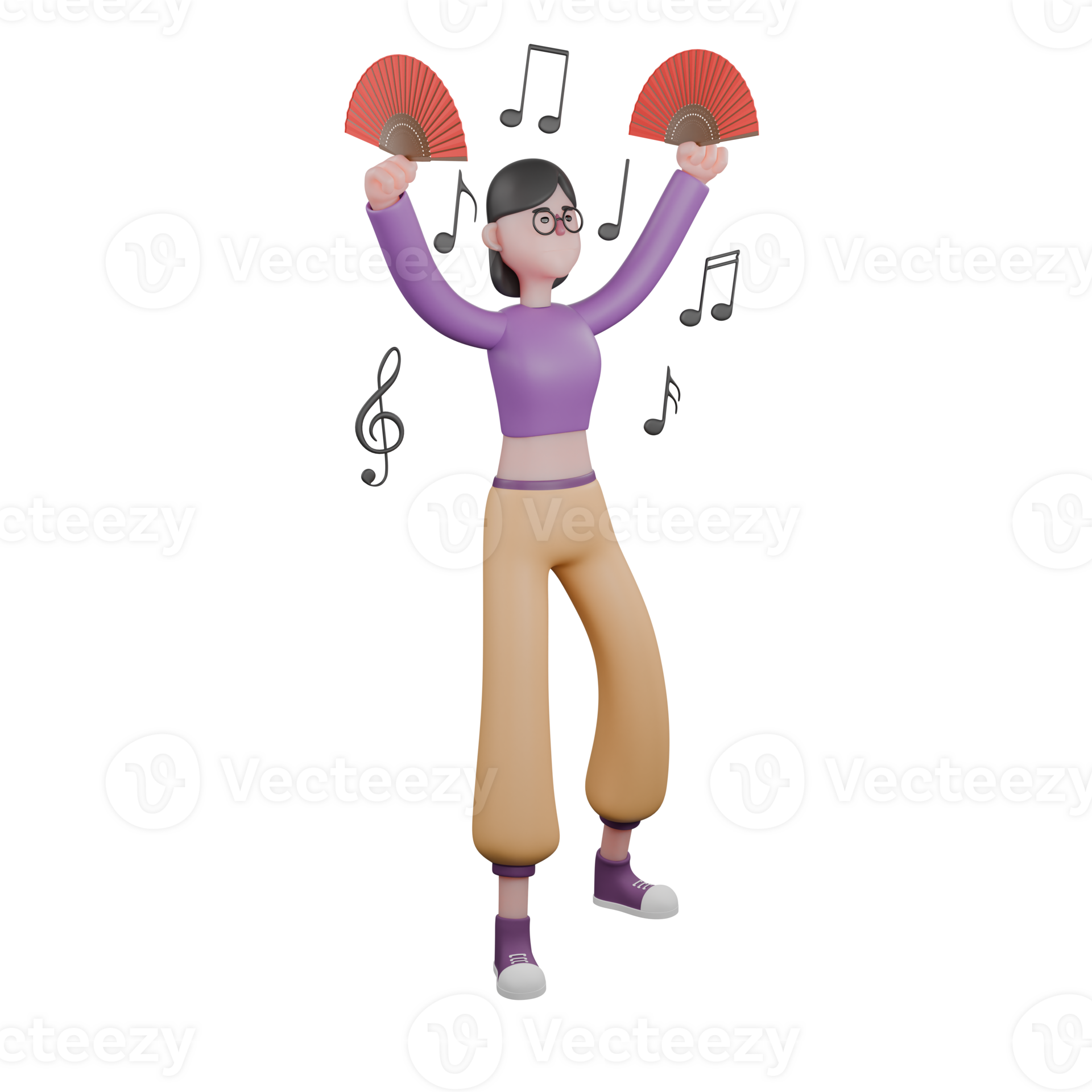 3d Cartoon Dance Star Performer A Female Dancer Stands Facing Left While Both Of Her Hands