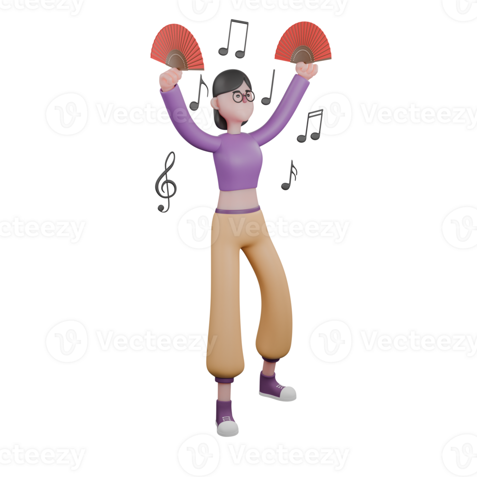 3d Cartoon Dance Star Performer A Female Dancer Stands Facing Left While Both Of Her Hands