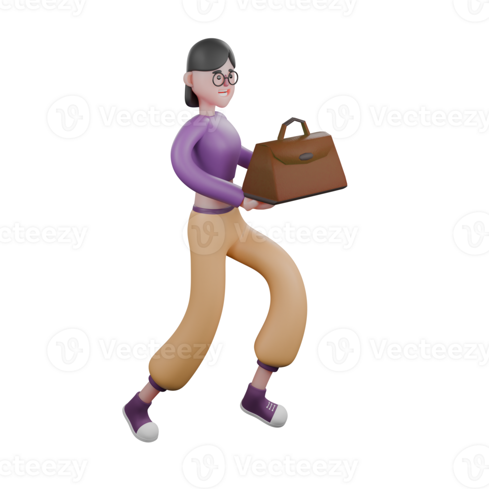Cartoon Dance Performer 3d Model A Female Dancer Walks Holding A Bag With A Happy Expression