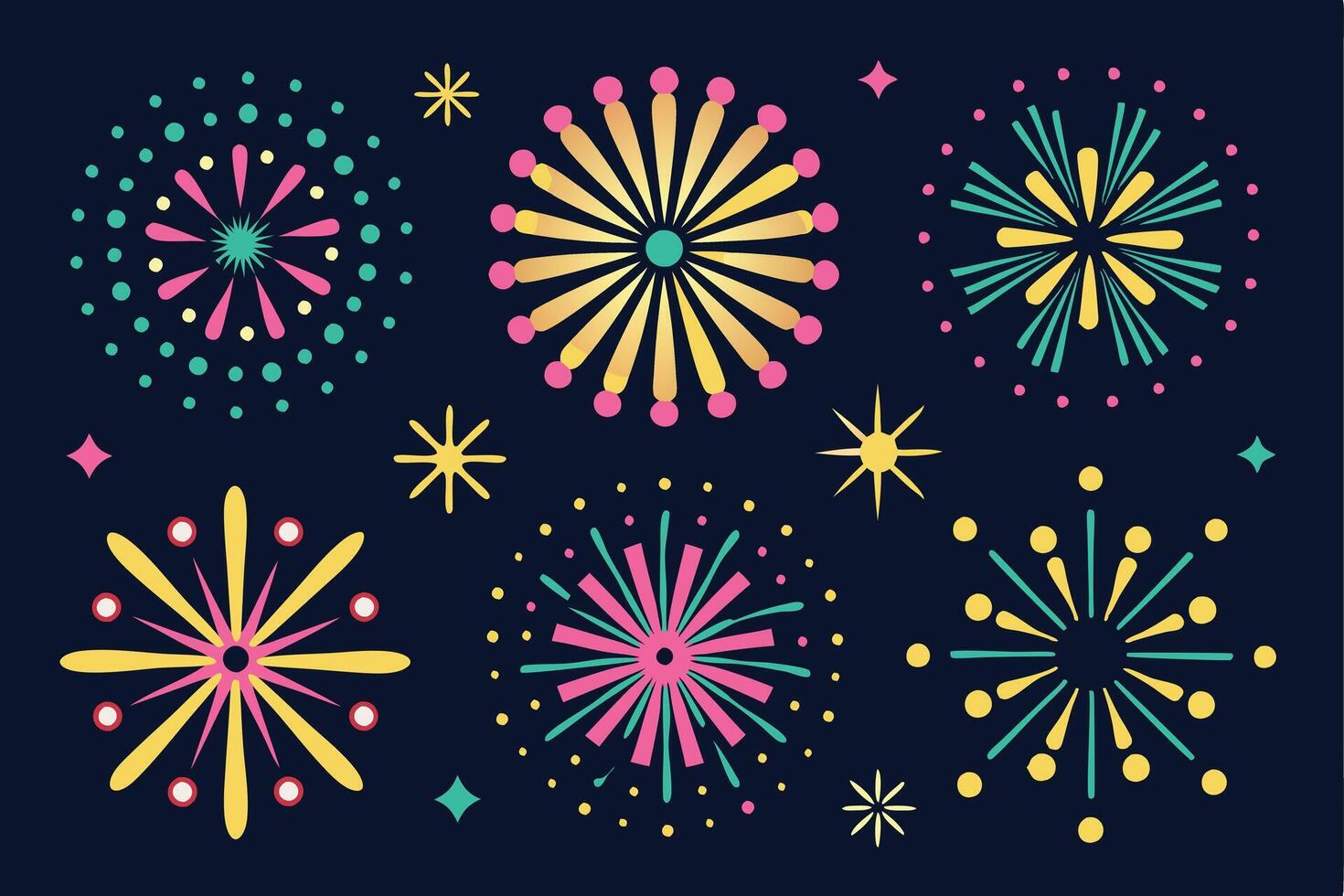 Abstract Burst Pattern Fireworks Set Flat Colorful Star Shaped Firework Geometric Pattern