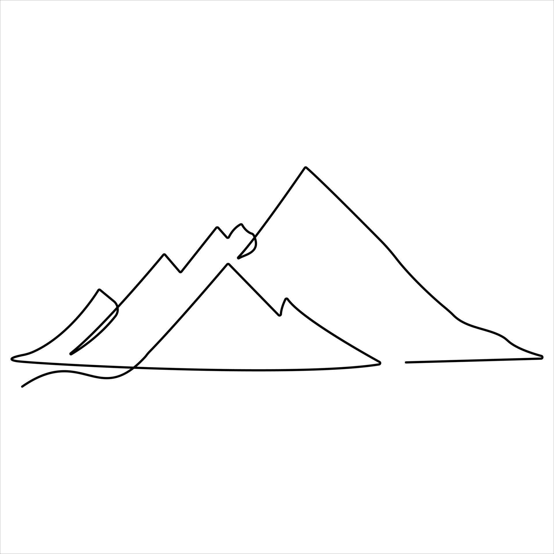 Continuous single line drawing mountain range landscape top view of mounts in simple outline ...