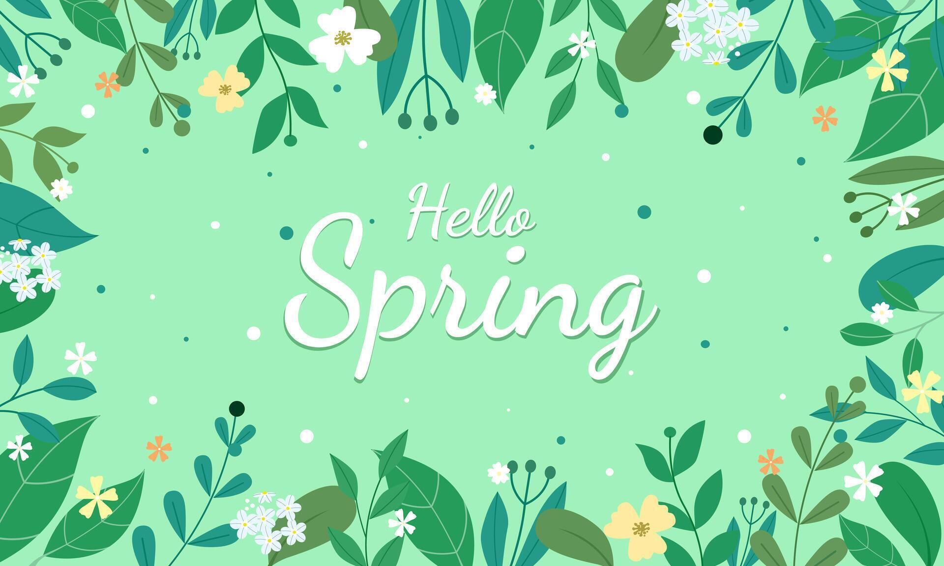 Hello spring frame and green plants set. 52263660 Vector Art at Vecteezy