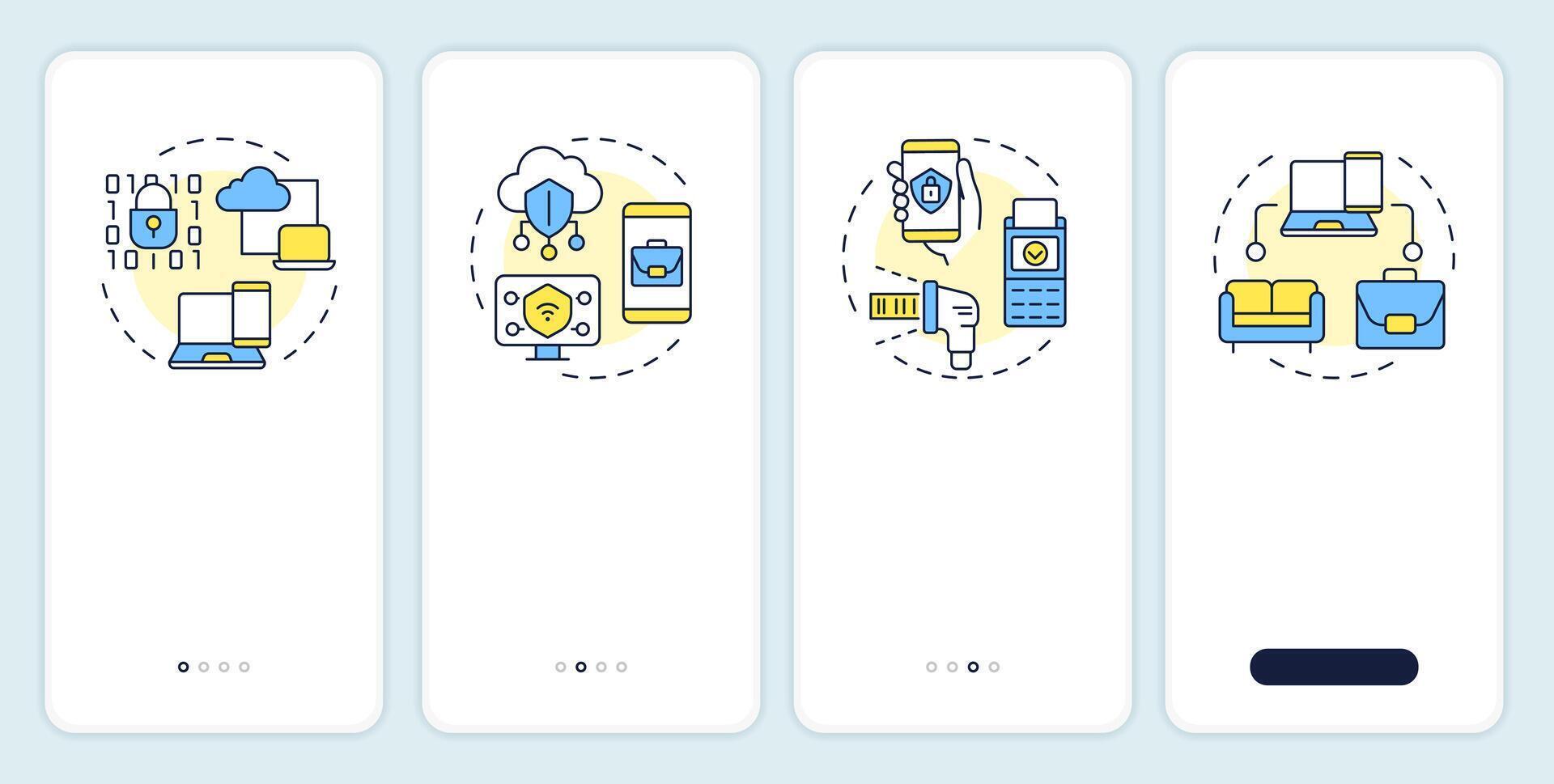 Mdm Models Onboarding Mobile App Screen Mobile Management Walkthrough 4 Steps Editable Graphic